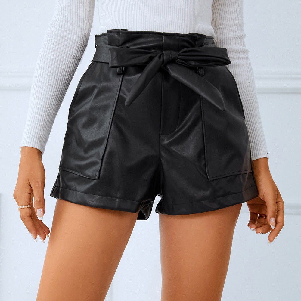 Self-Belted PU Leather Wide Leg Shorts – LAGEshop