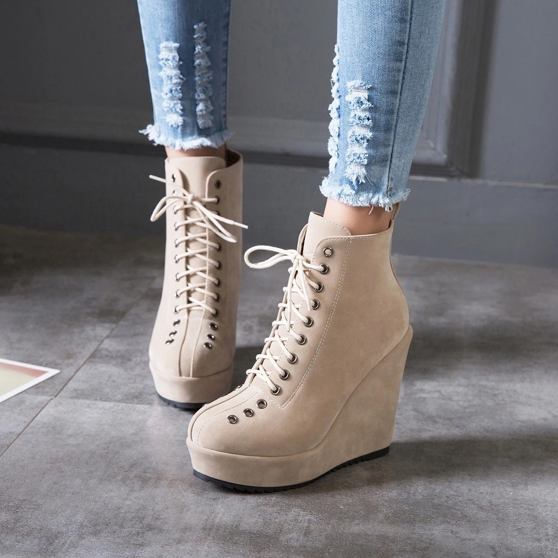 High-Top Lace-Up Wedge Shoes – LAGEshop